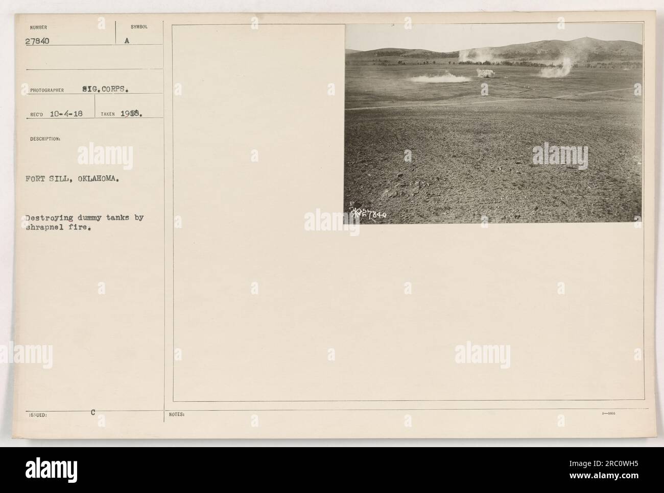 Soldiers at Fort Sill, Oklahoma, in 1918, engage in shrapnel fire to ...