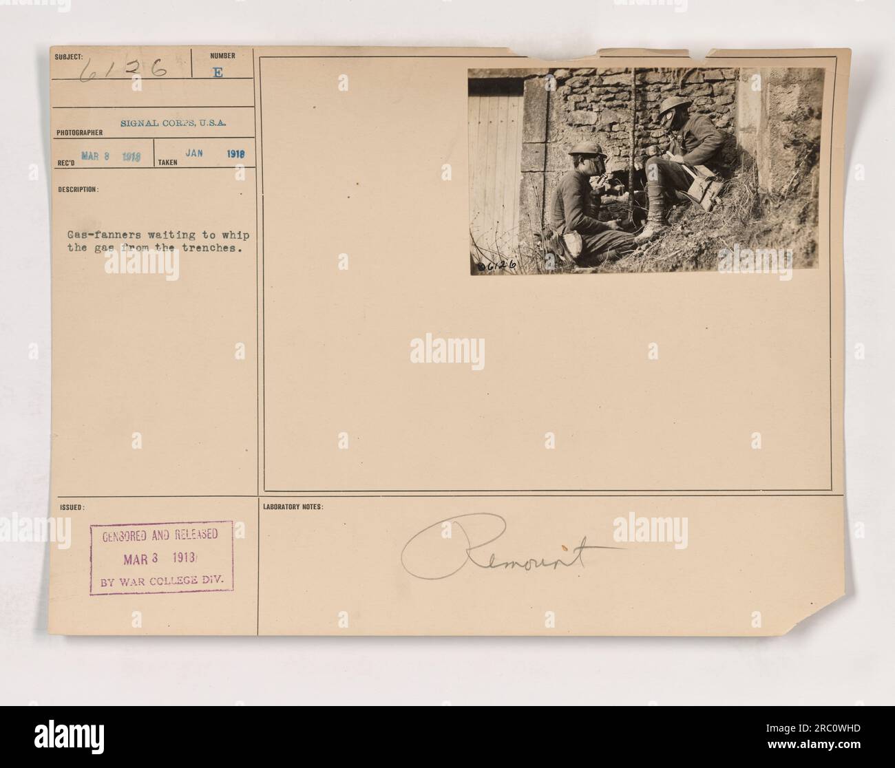 Gas fanners waiting to remove gas from the trenches. Photograph taken ...