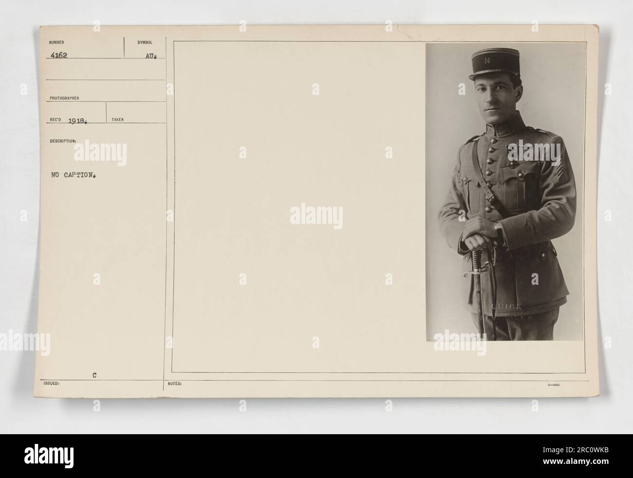 World War One soldier in uniform, photographed in 1918. The image lacks ...