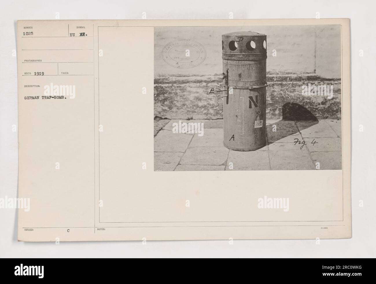 This image shows a German trap bomb used during World War I. The ...