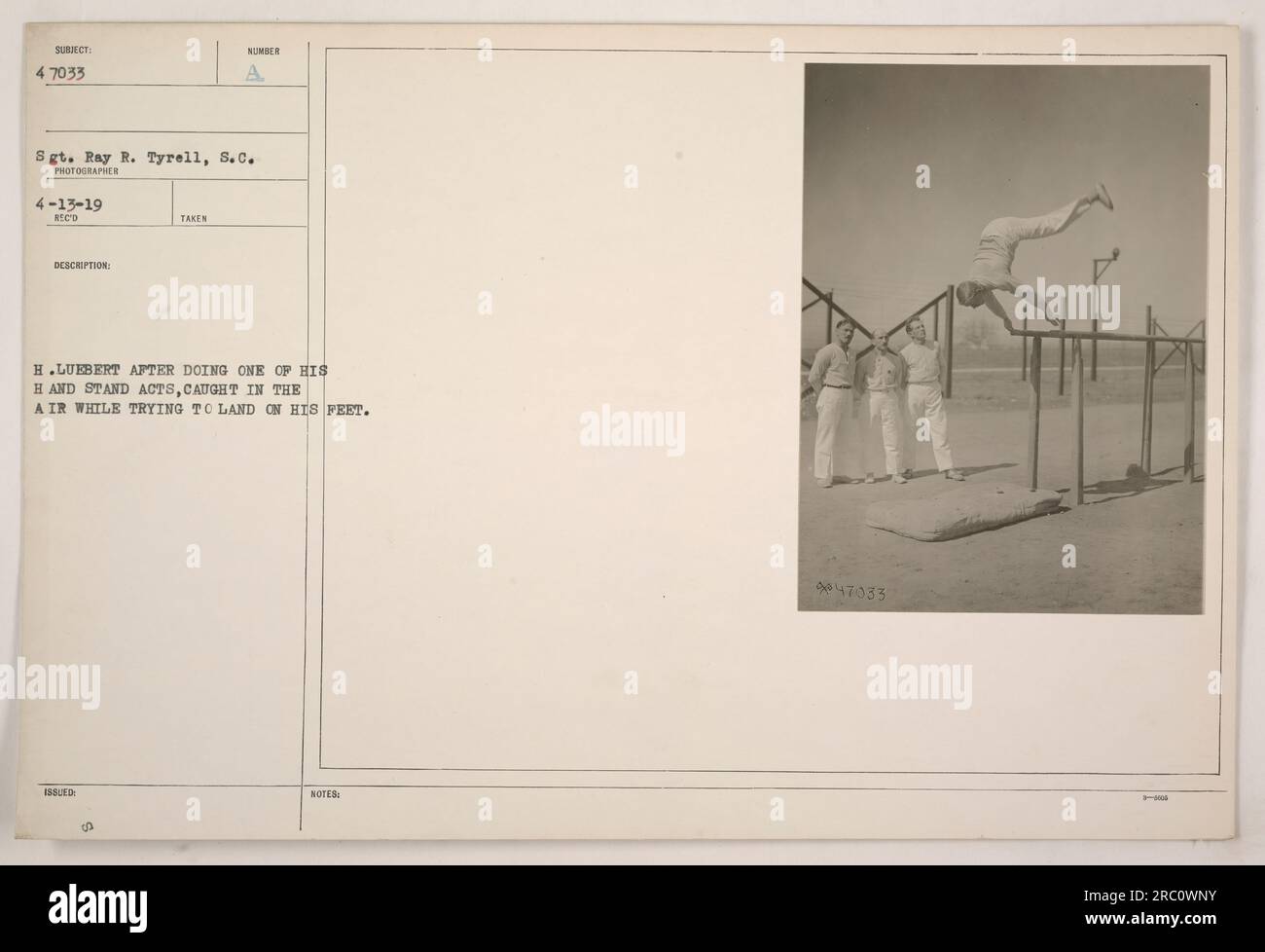 "Sgt. Ray R. Tyrell captures H. Luebert in mid-air while attempting a ...