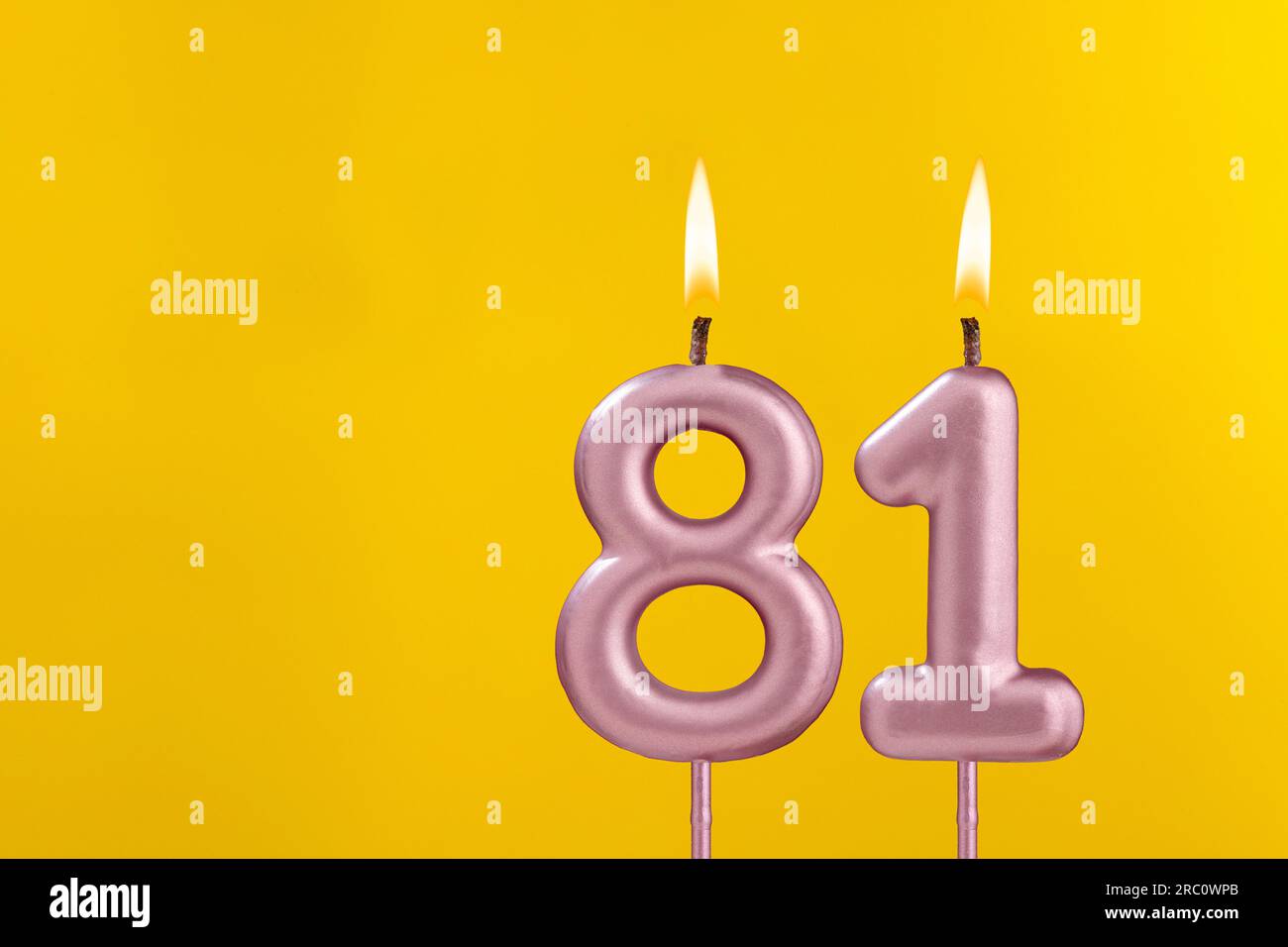 Birthday candle number 81 - Birthday celebration on yellow background ...