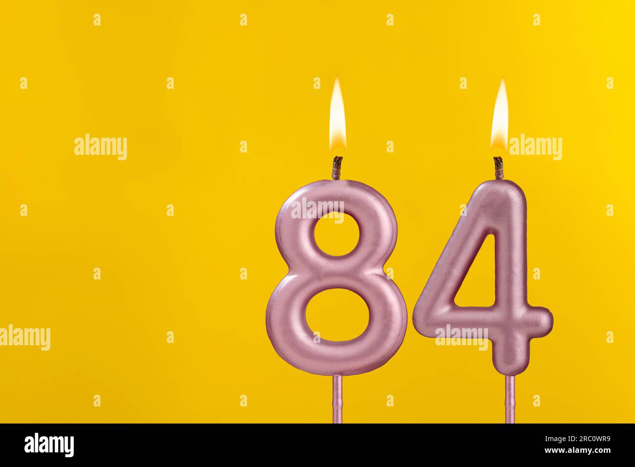Candle 84 with flame - Birthday card on yellow luxury background Stock ...