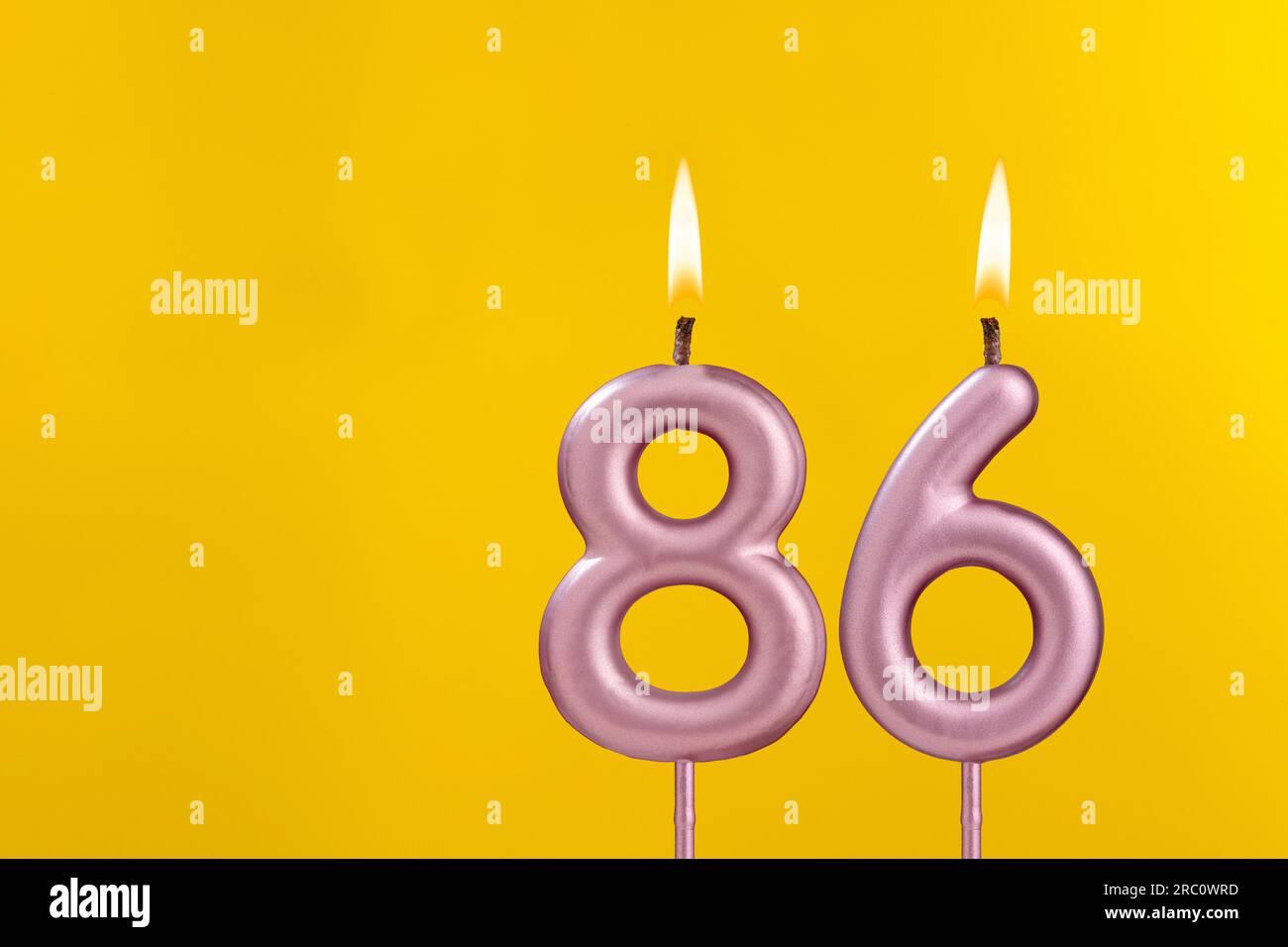 Candle 86 with flame - Birthday card on yellow luxury background Stock ...