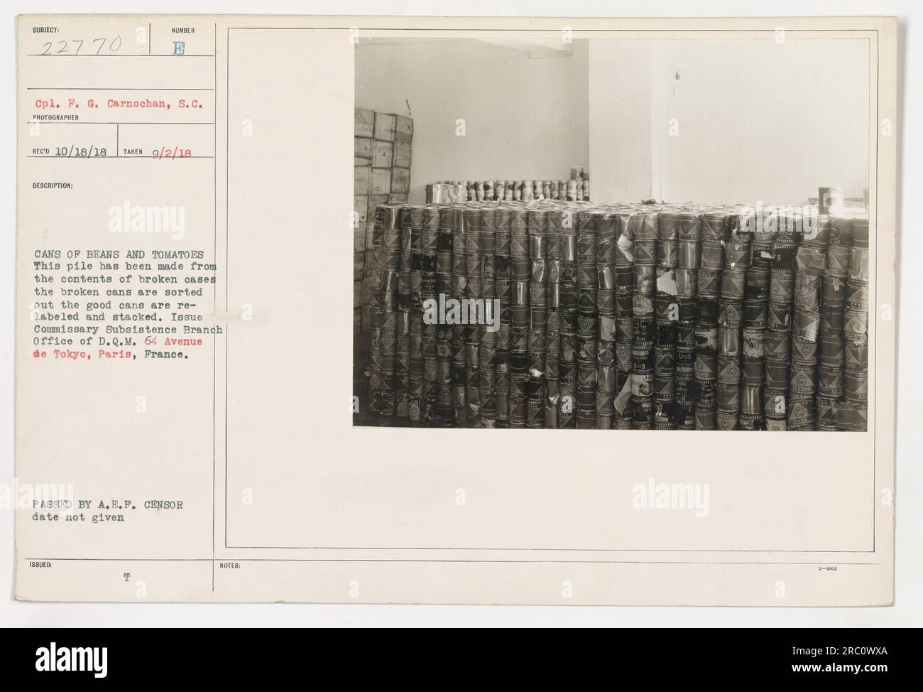Caption: "Cpl. F. G. Carnochan of the U.S. Army's Subsistence Branch ...