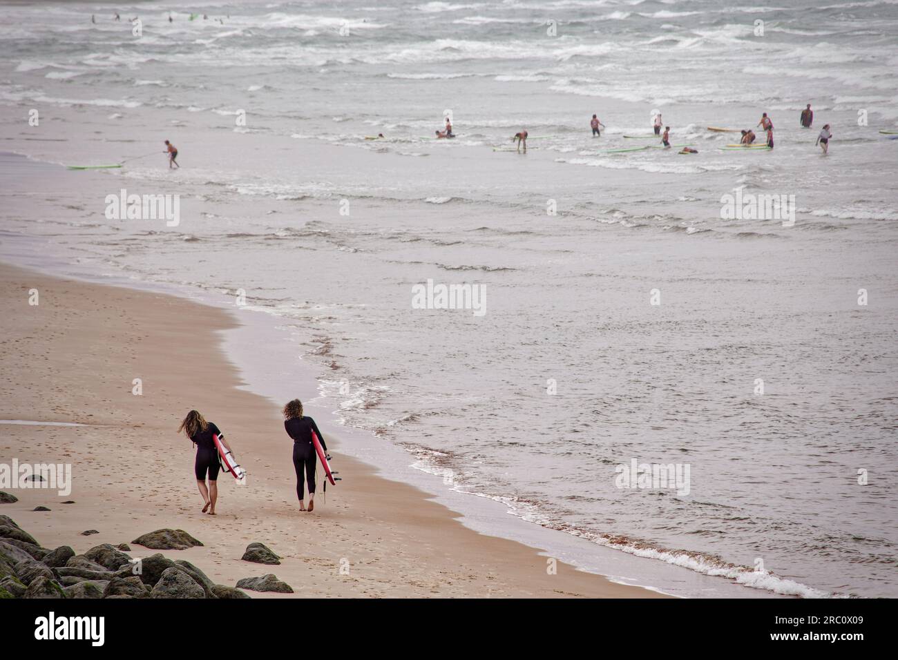 People surfing at Côte des Basques beach of Biarritz, France Stock ...