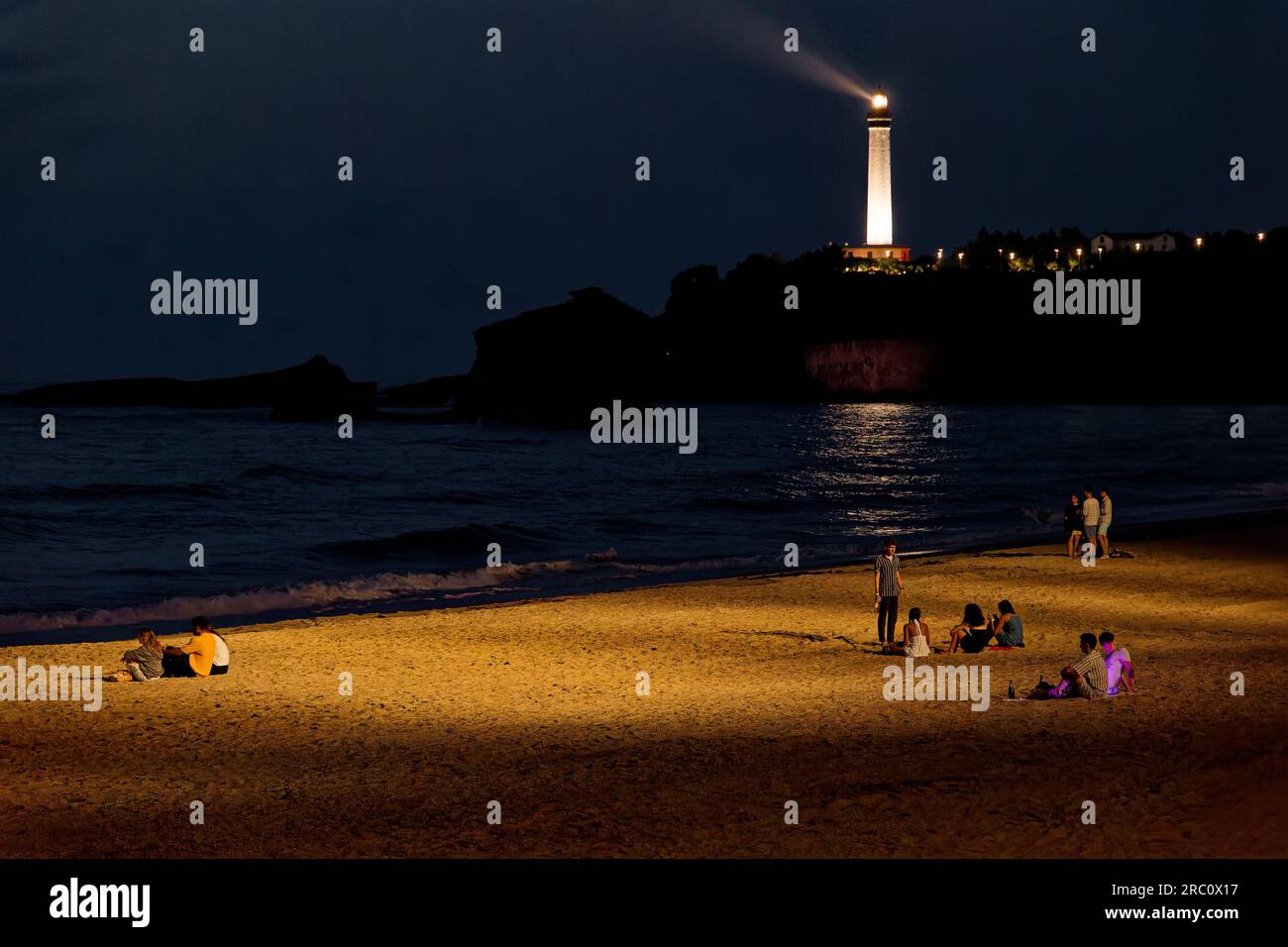 People at night on the Grand Plage beach of Biarritz, France Stock ...