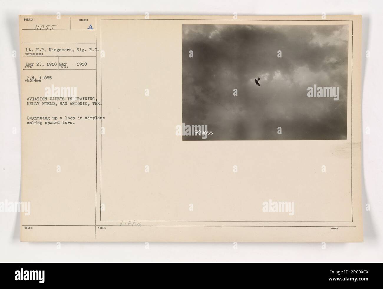 Aviation cadet performing loop training at Kelly Field, San Antonio ...