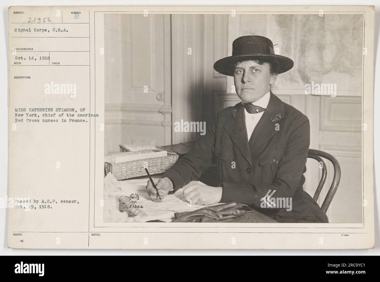 Catherine Stimson, the chief of American Red Cross nurses in France, is ...