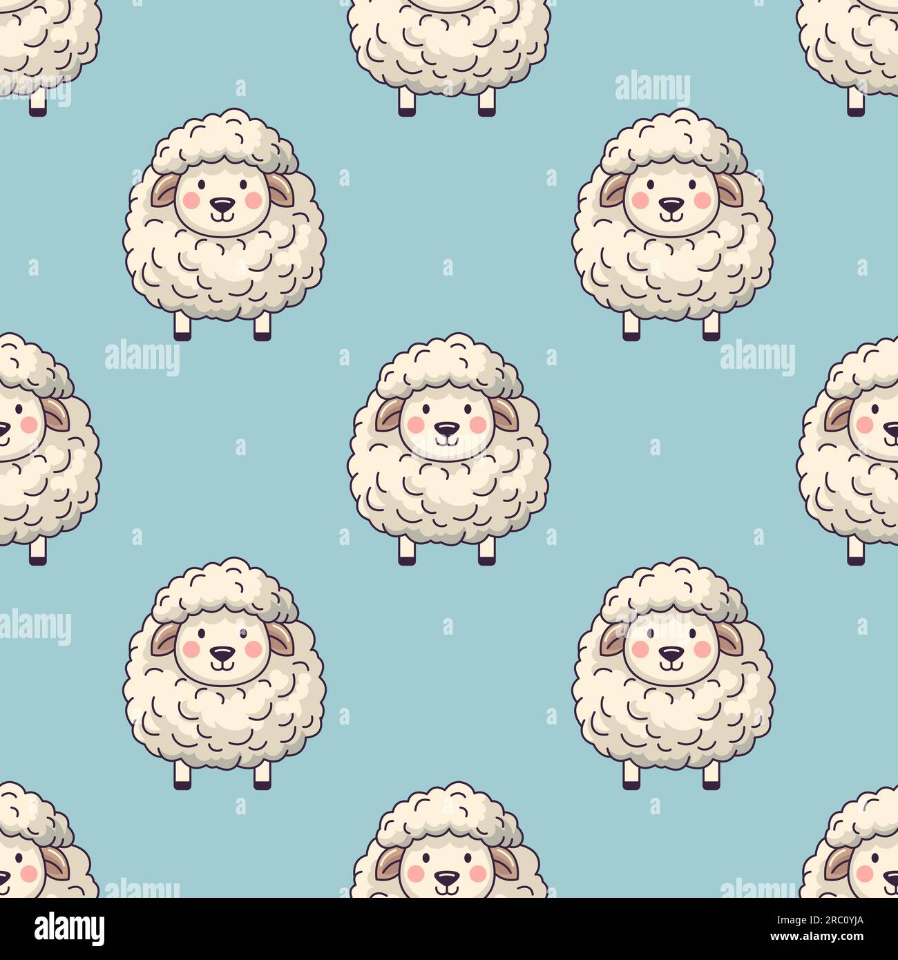 Vector Seamless Pattern with Funny Cute Sheep on Blue Background ...