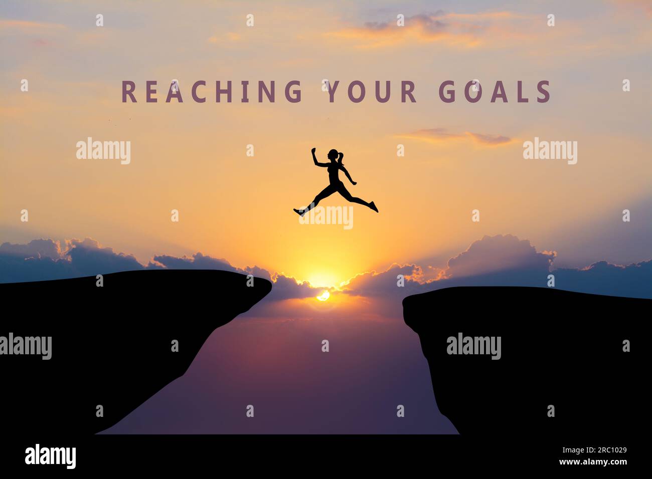 Concept of reaching life and business goals. Silhouette of woman ...