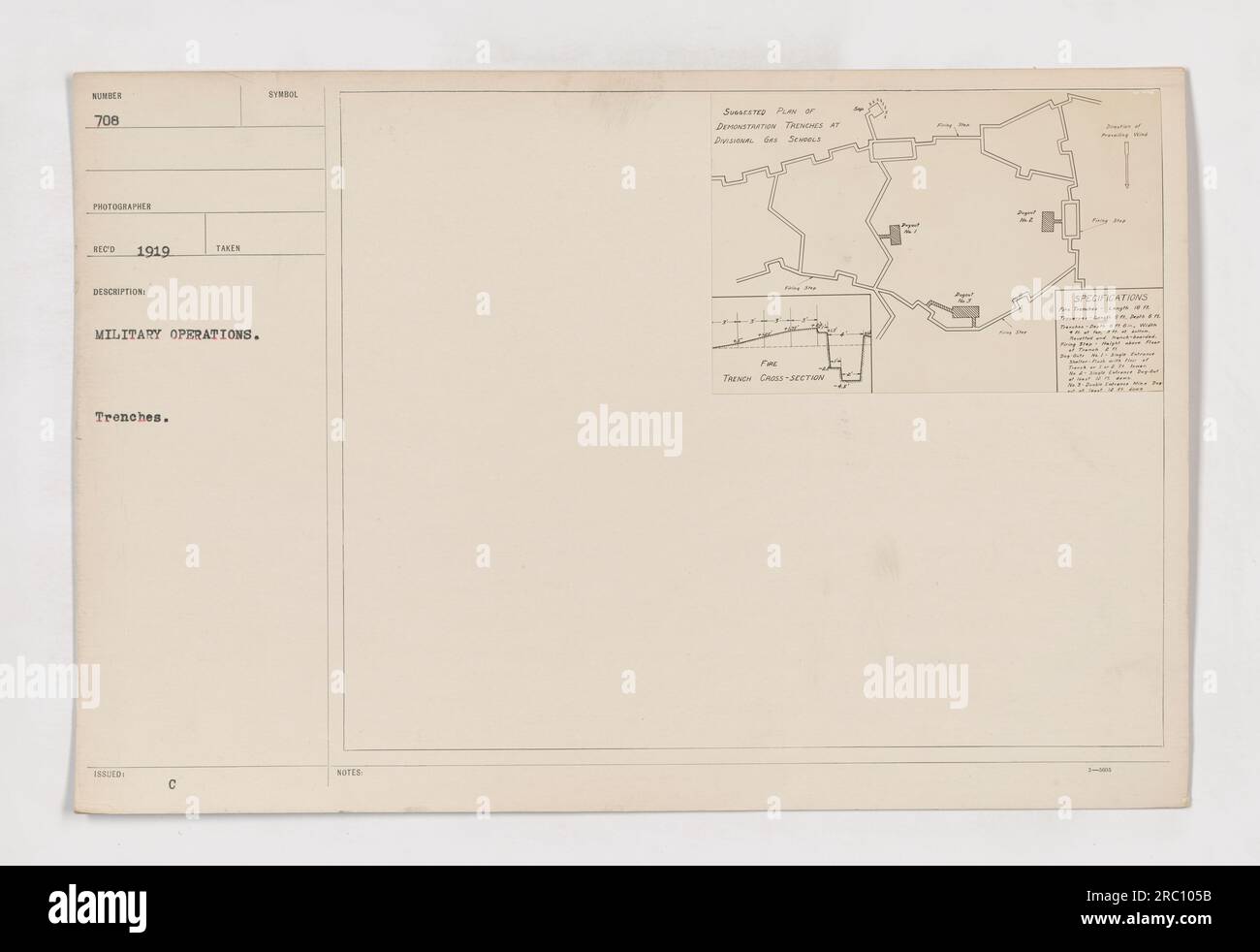 Soldiers working on trench specifications during World War One. The ...