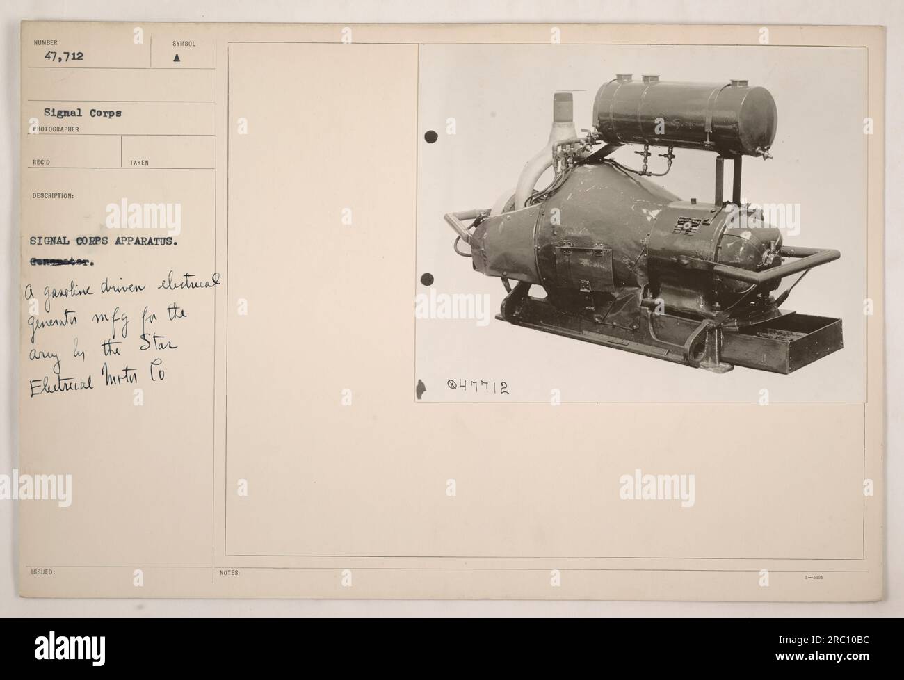 Signal Corps Apparatus. A gasoline-driven electrical generator ...