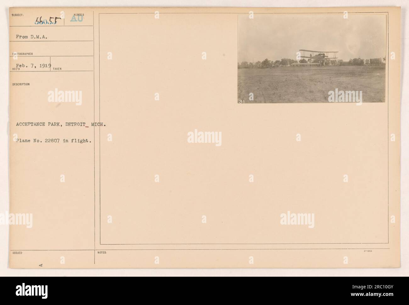 A photograph of Plane No. 22807 taken at Acceptance Park, Detroit ...