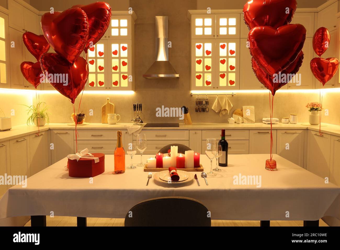 Romantic atmosphere. Cosy kitchen with set table decorated for ...
