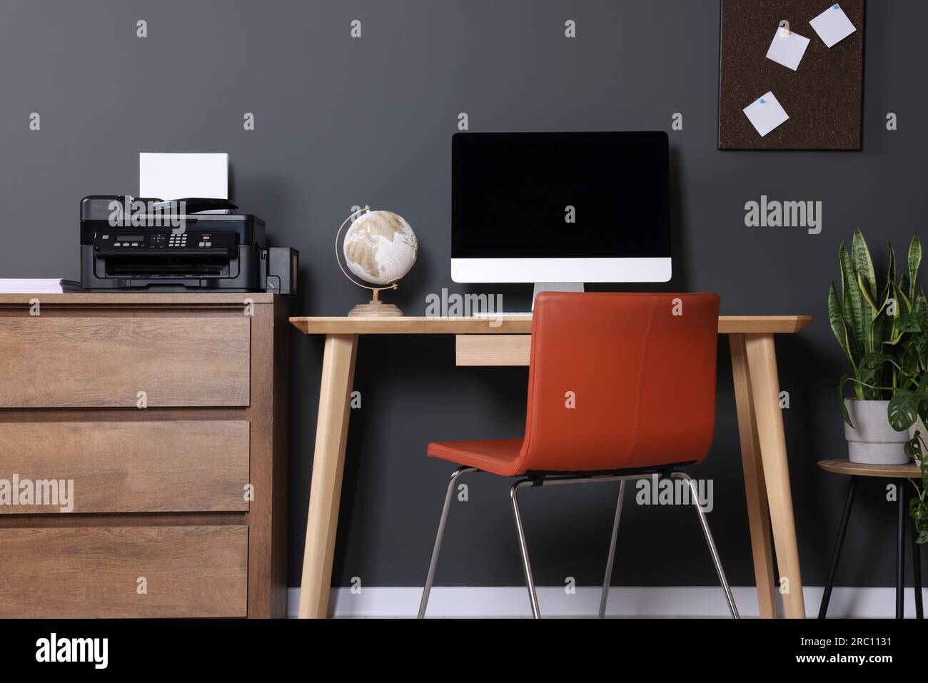 Stylish workplace with modern computer and printer at home Stock Photo ...