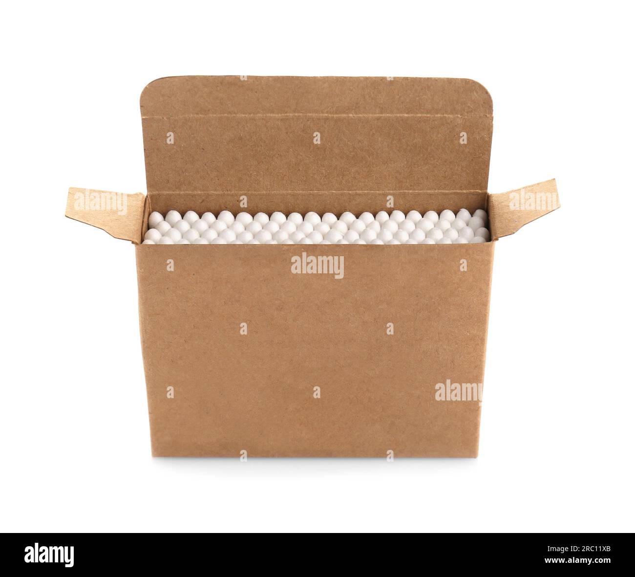 Cardboard box with cotton buds isolated on white Stock Photo - Alamy