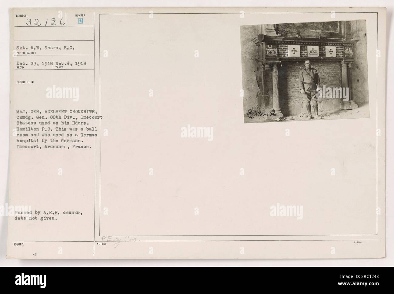 Sgt. R.W. Sears, S.C. - December 27, 1918 Photograph of Major General ...