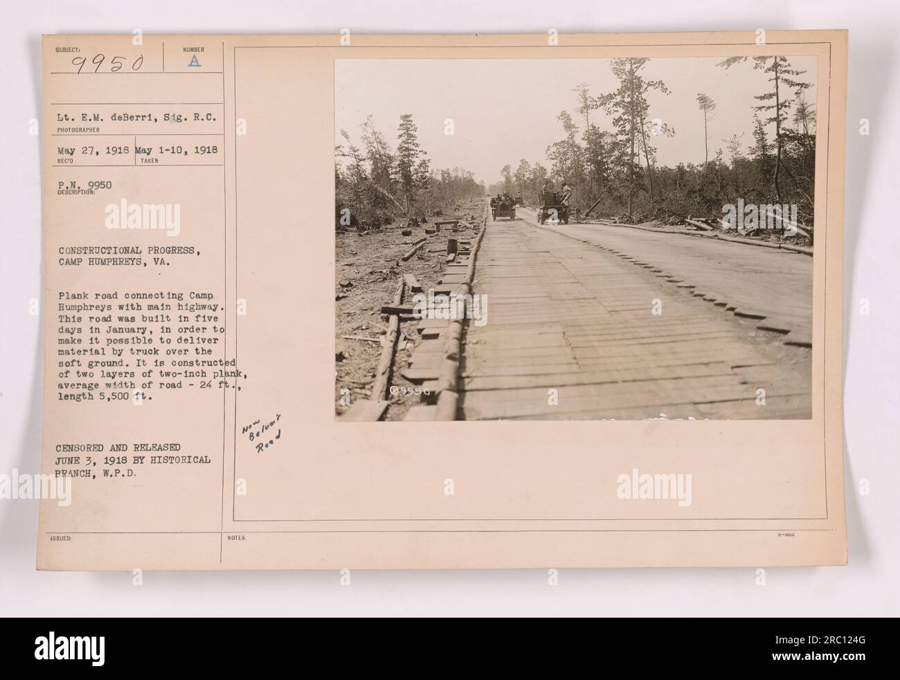 Constructional progress at Camp Humphreys, Virginia. A plank road ...