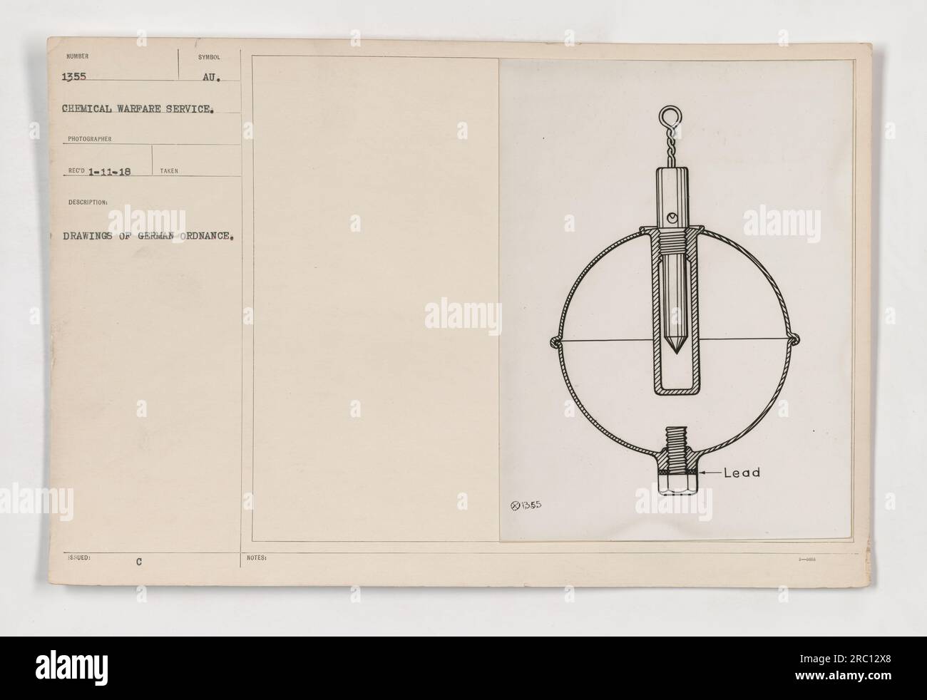 Image showing a drawing of German ordnance from the Chemical Warfare ...