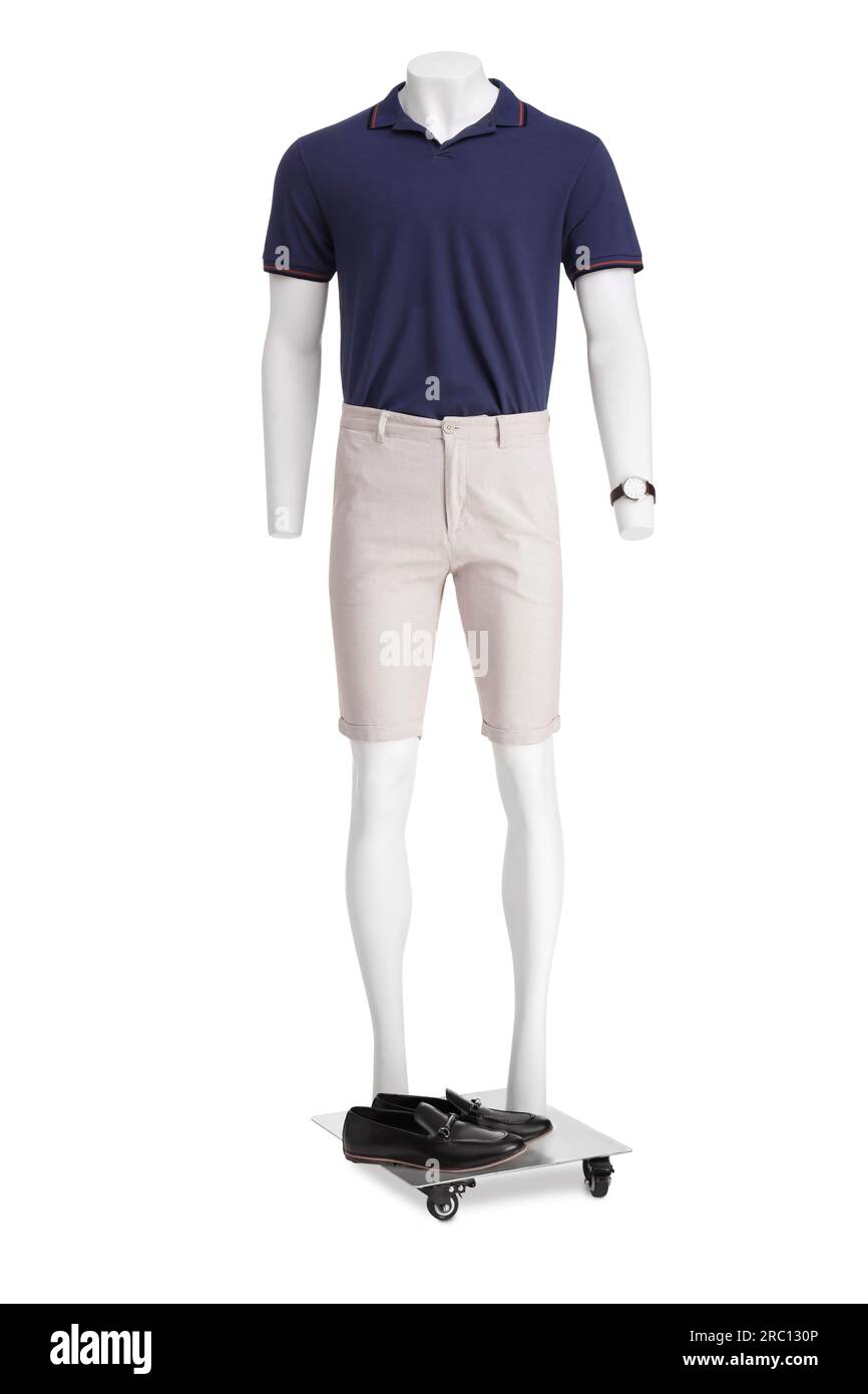Male mannequin with accessories dressed in stylish polo shirt and ...