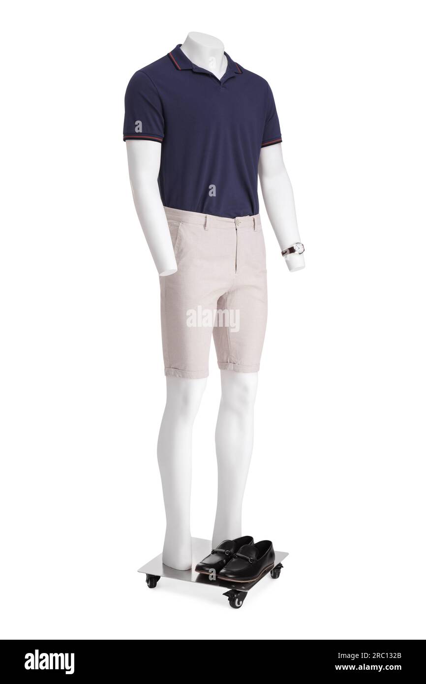 Male mannequin with accessories dressed in stylish polo shirt and ...