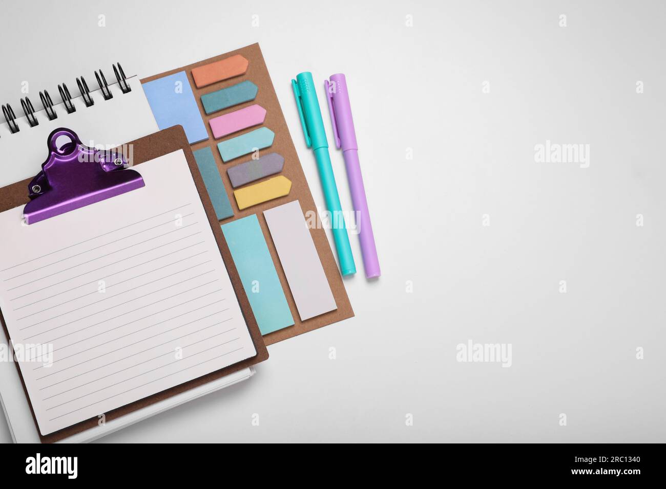 To do notes, notebook and stationery on white background, flat lay with ...
