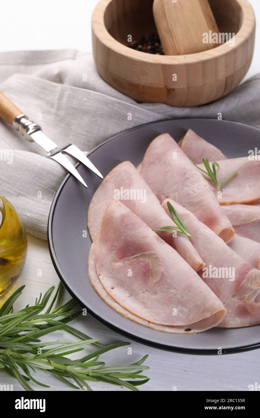 Ham pork sausage on fork hi-res stock photography and images - Alamy