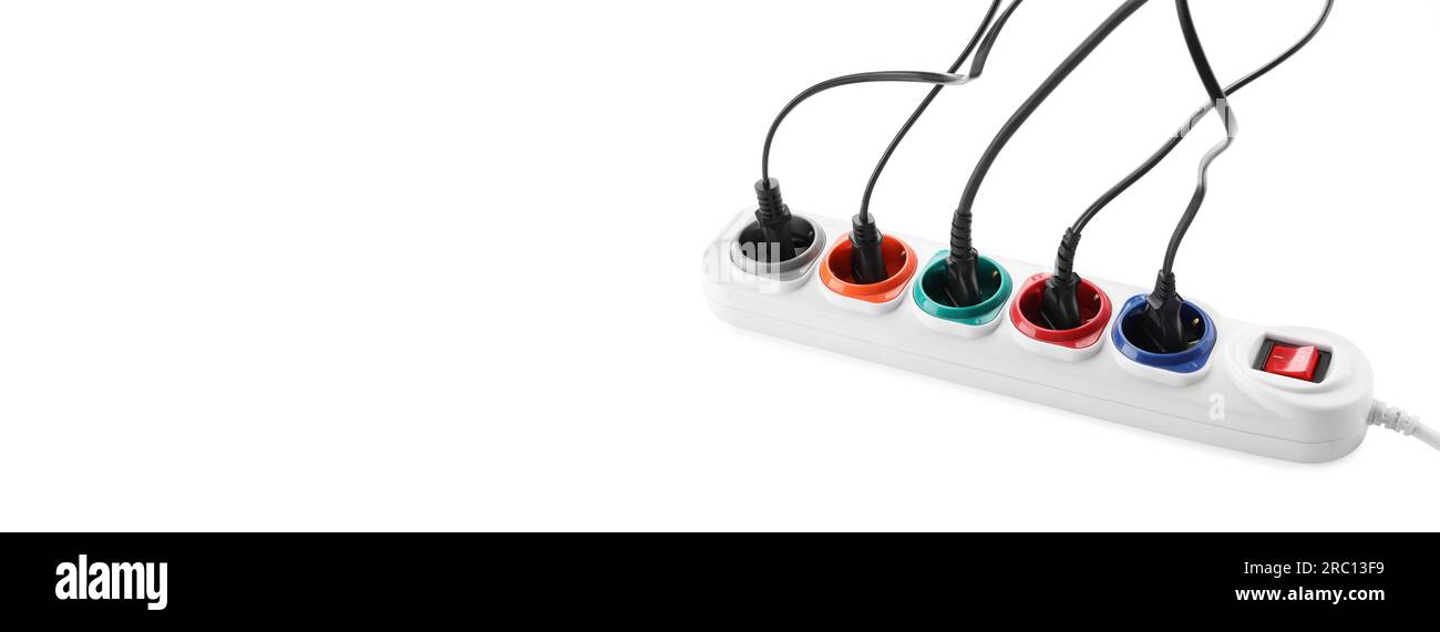 One power strip on white background. Space for text Stock Photo - Alamy
