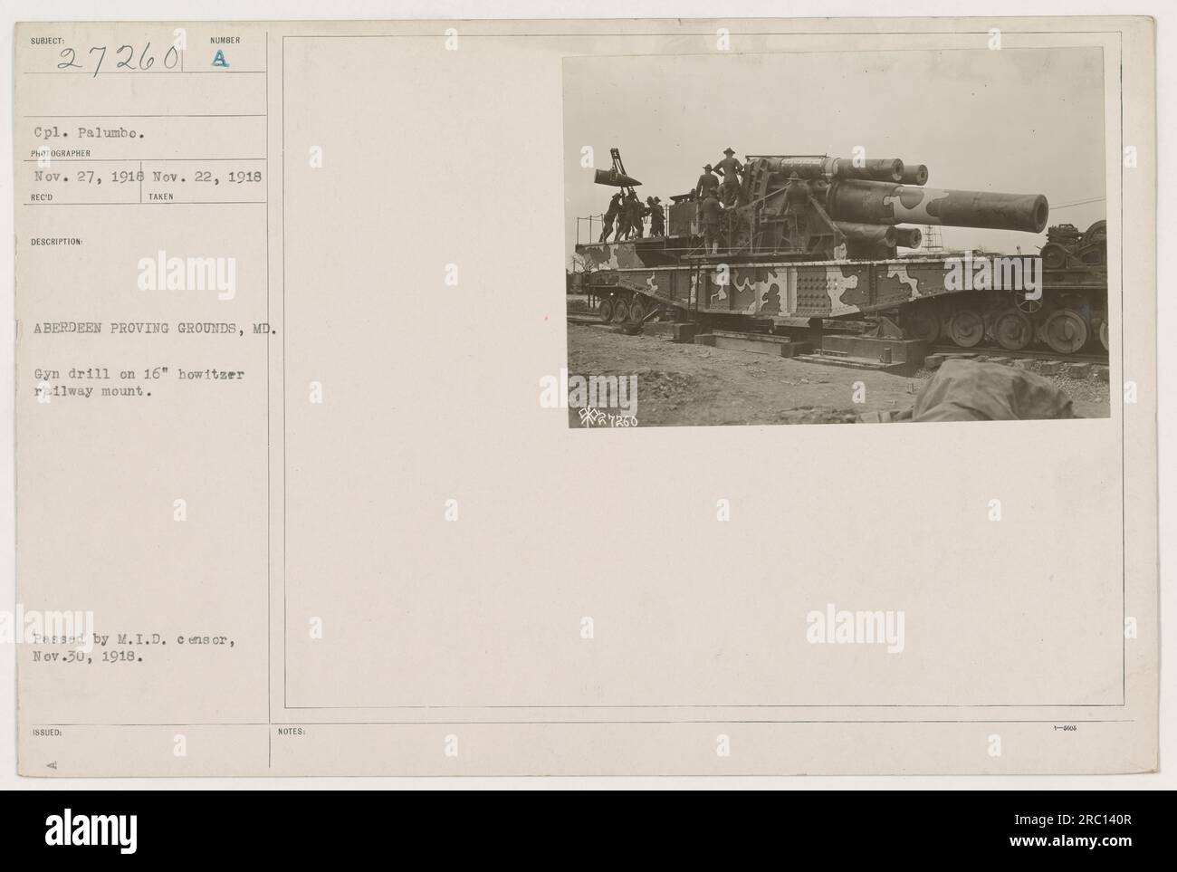 Cpl. Palumbo participating in a gun drill on a railway mount for a 16 ...