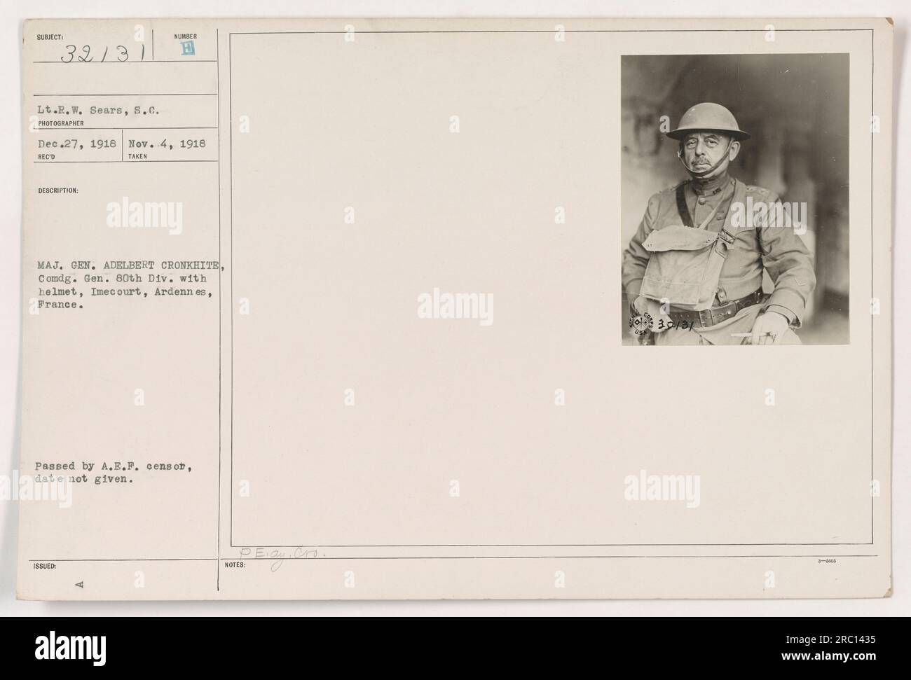 Major General Adelbert Cronkhite, Commander of the 80th Division ...