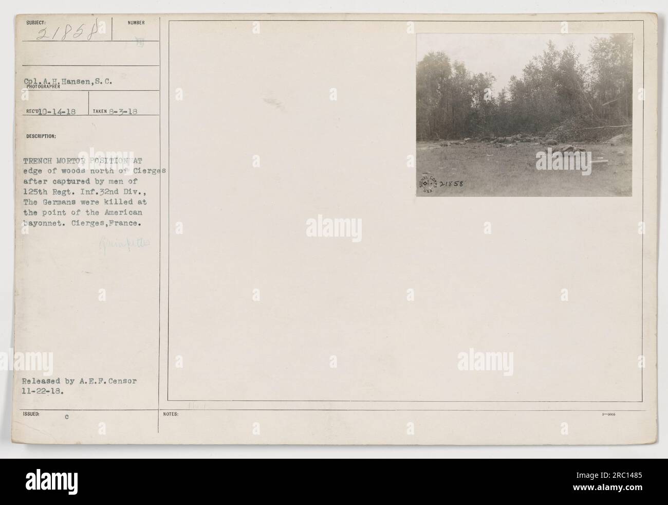 Colonel A. H. Hansen of the Signal Corps captured this photo on October ...