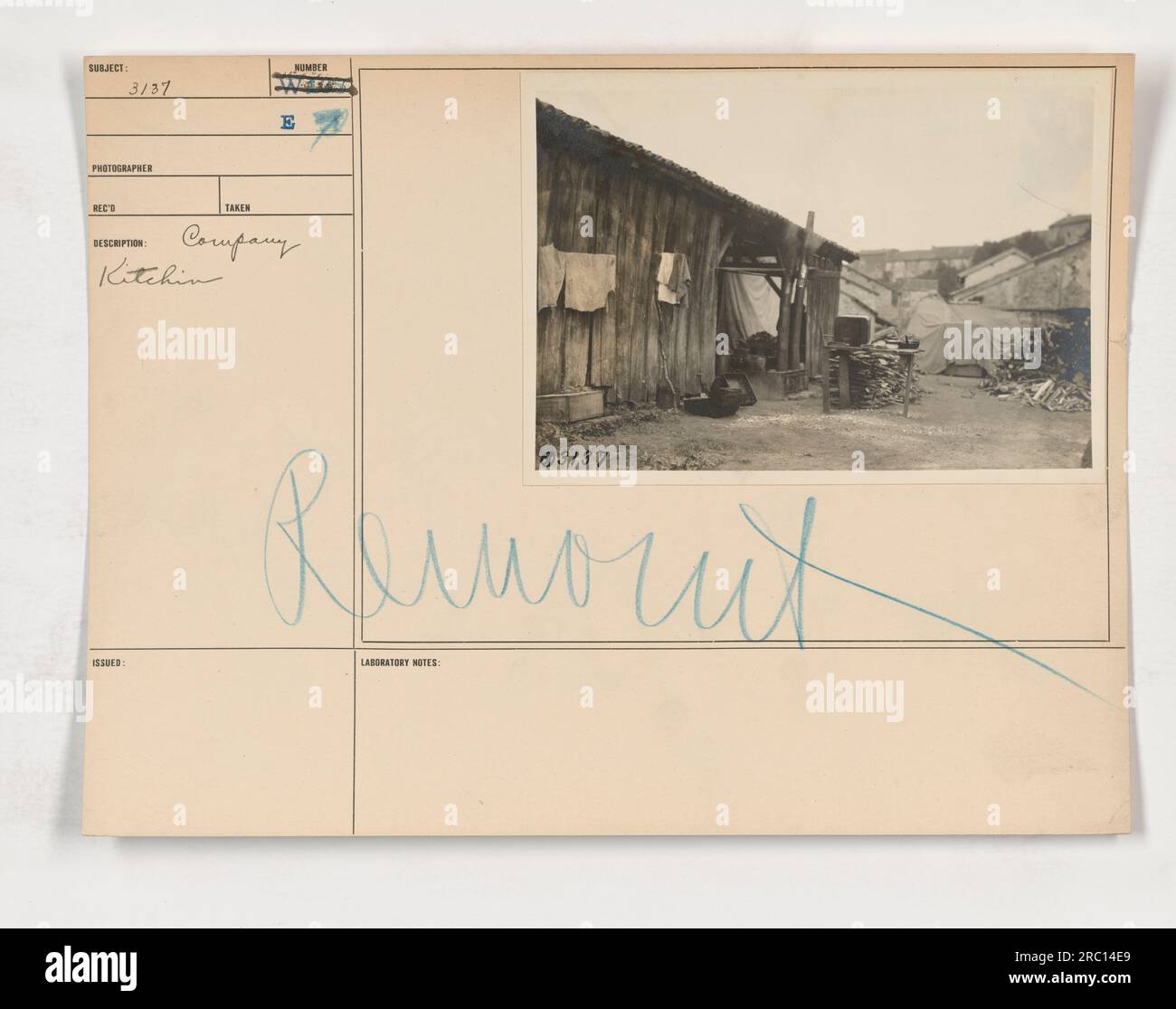 A photograph showing a company kitchen during World War One. The photo ...