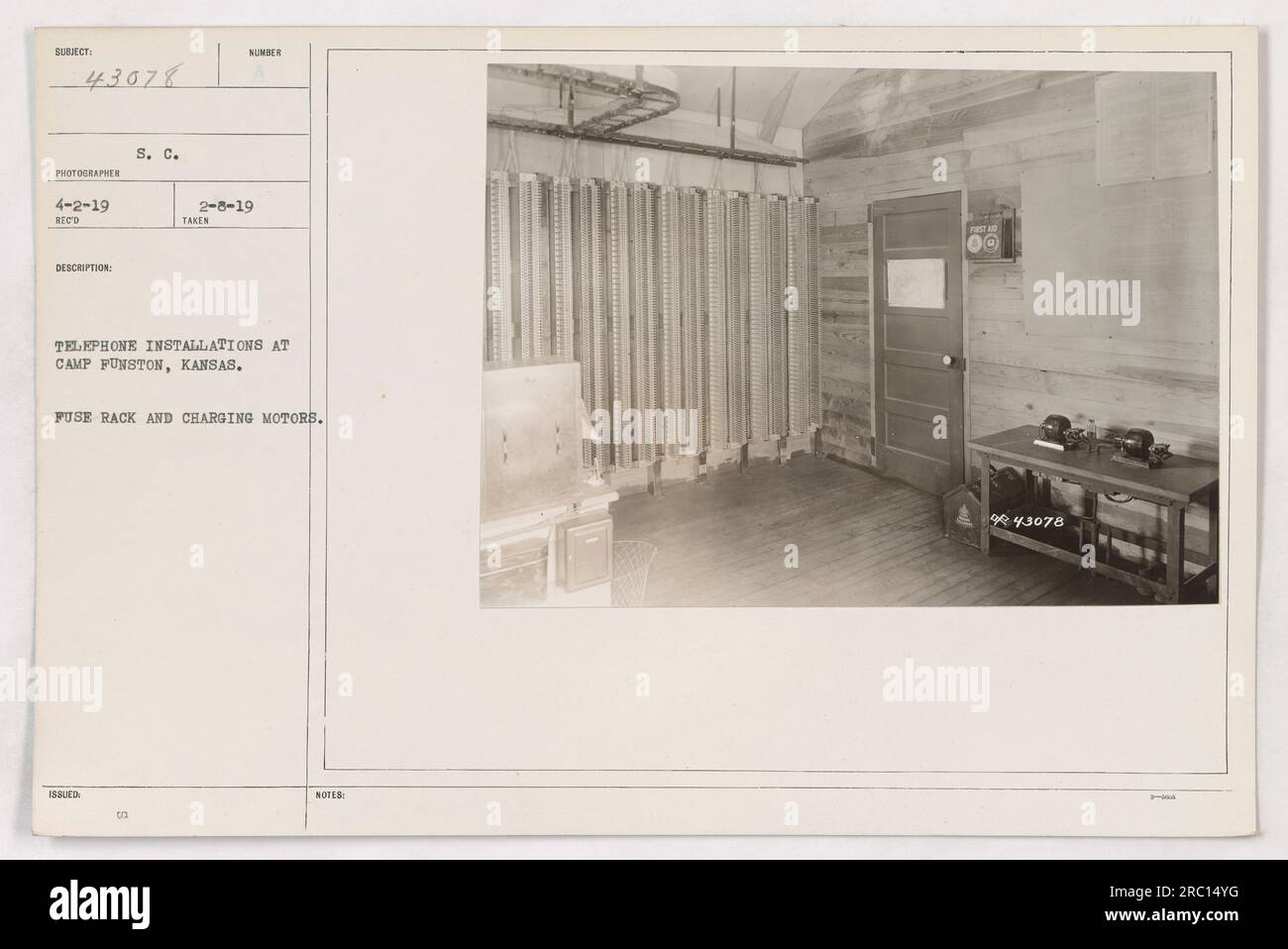 This image shows telephone installations at Camp Funston, Kansas during ...