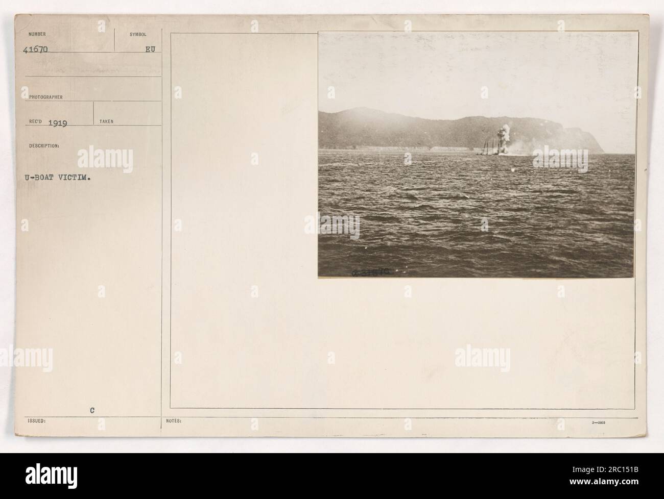 An American naval vessel photographs the aftermath of a U-boat attack ...