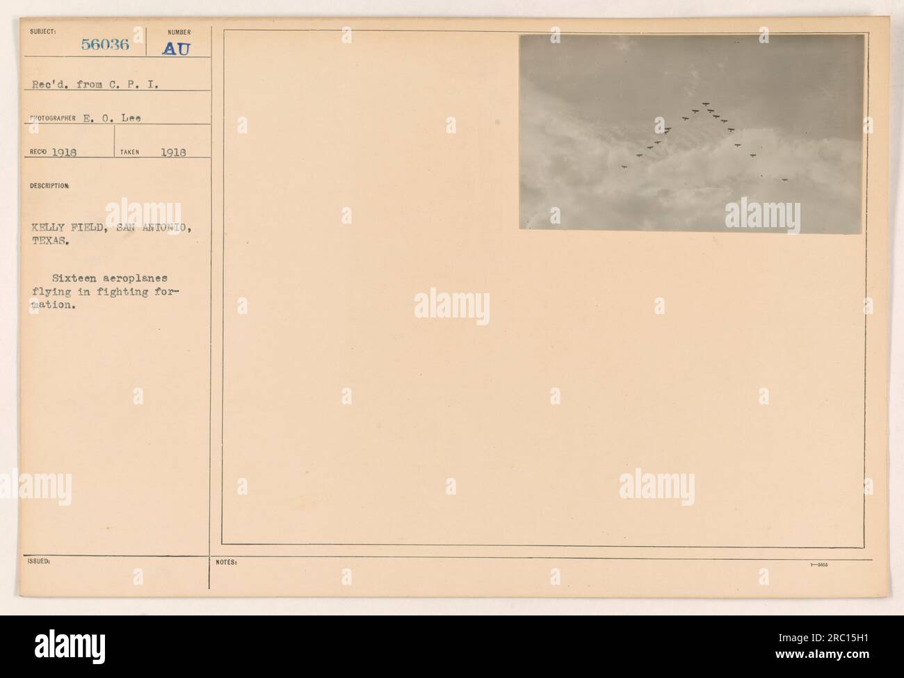 A photograph taken in 1918 at Kelly Field, San Antonio, Texas ...