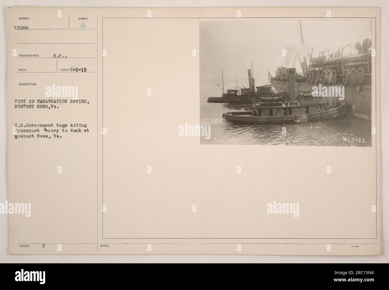U.S. Government tugs assisting in the docking of the Transport Mercury ...