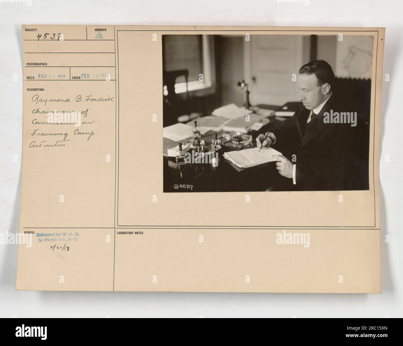 Raymond B. Fosdick, chairman of the Commission on Framing Camp ...