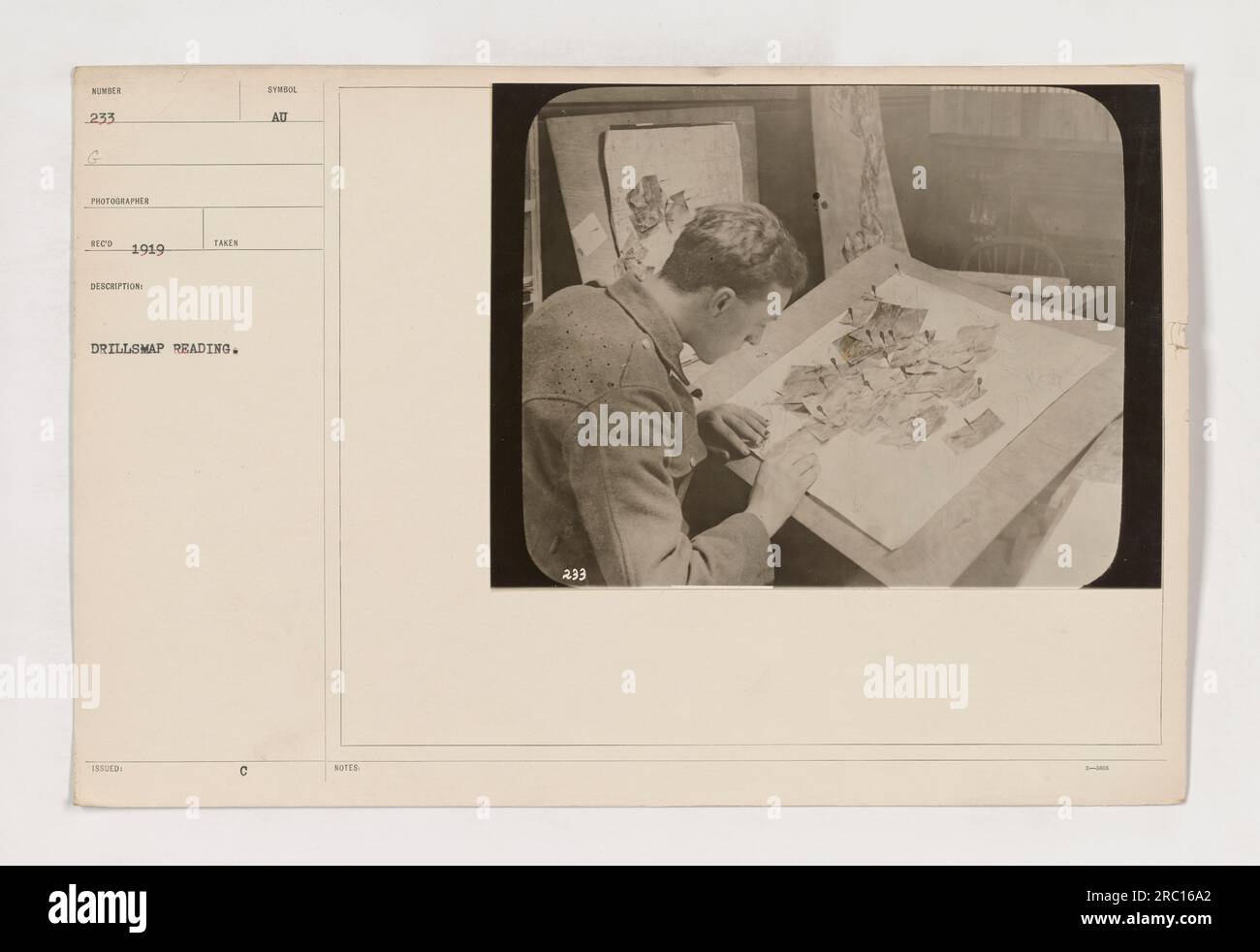Soldiers participating in drills on map reading during World War I. The ...