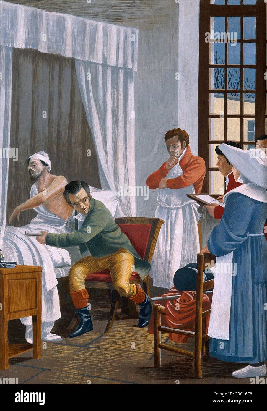 Doctor examining patient with tuberculosis, 19th century illustration ...