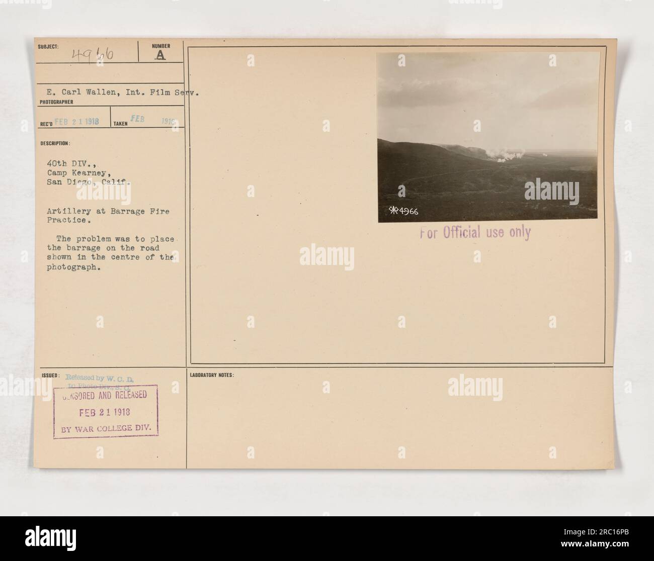 Image Caption: "1918 Artillery at Barrage Fire Practice, Camp Kearney ...