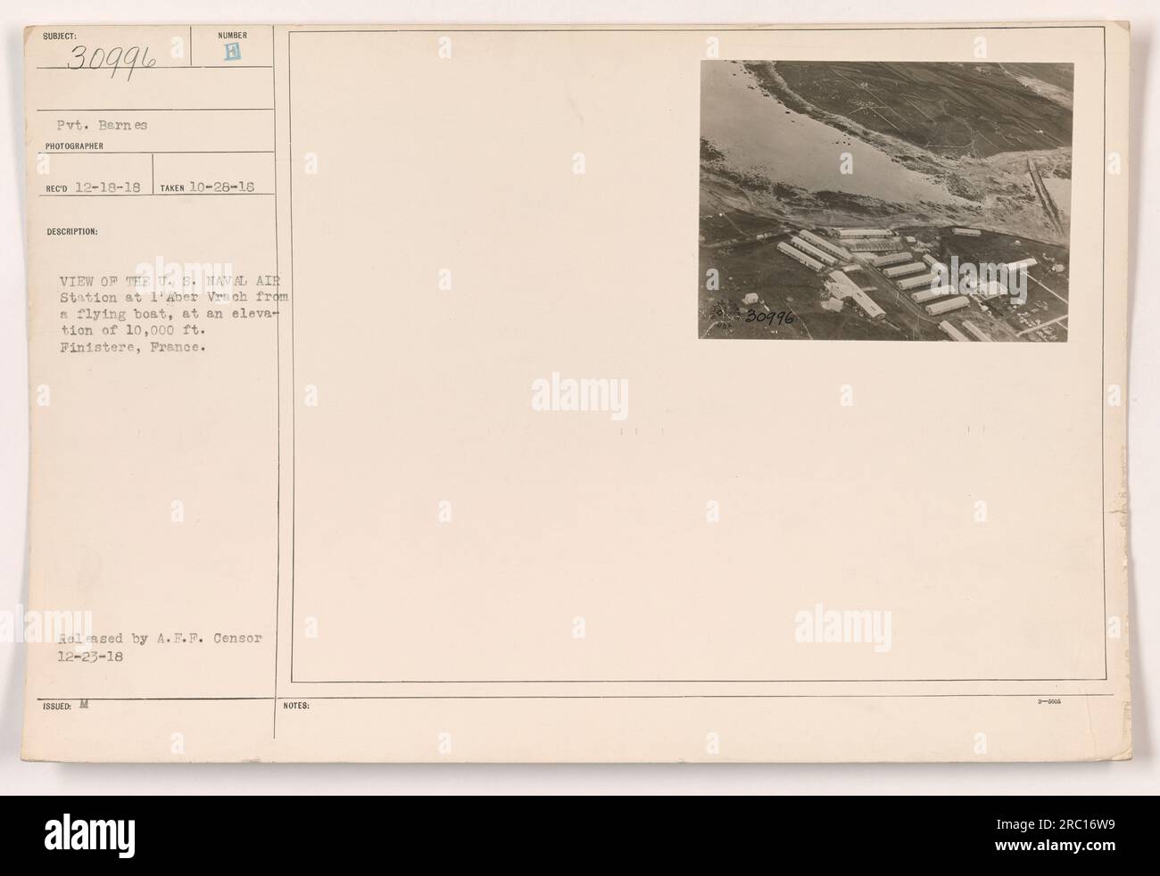 "View of the U.S. Naval Air Station at I'Aber Vrach from a flying boat ...