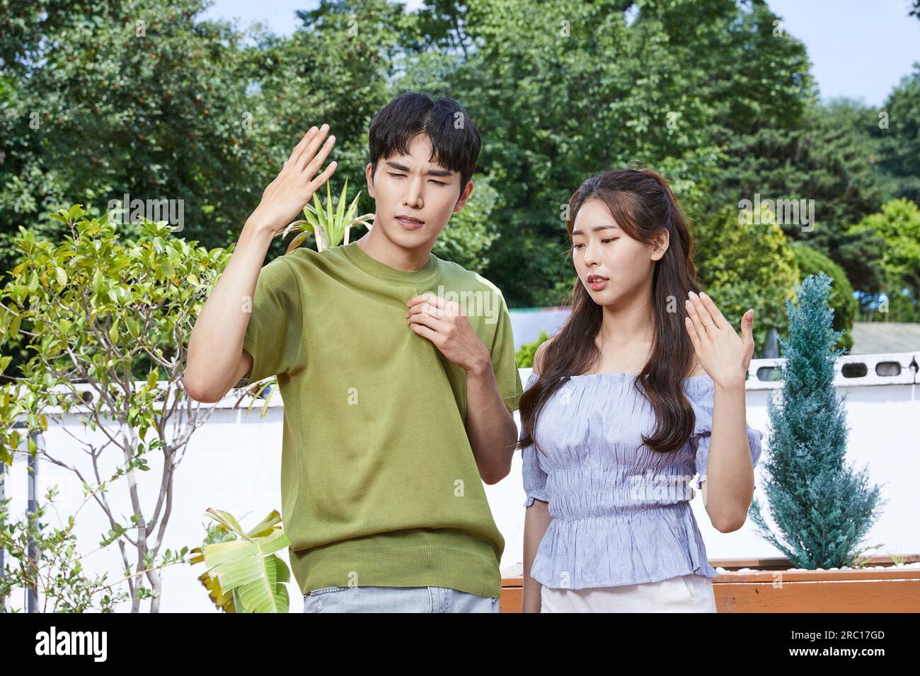 summer lifestyle, korean asian young couple feeling heat Stock Photo ...