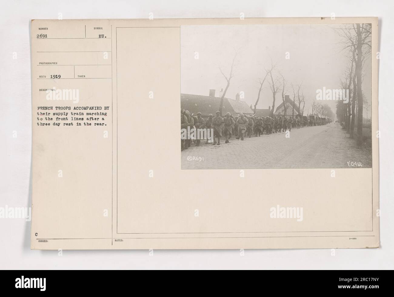 French troops and their supply train march towards the front lines ...