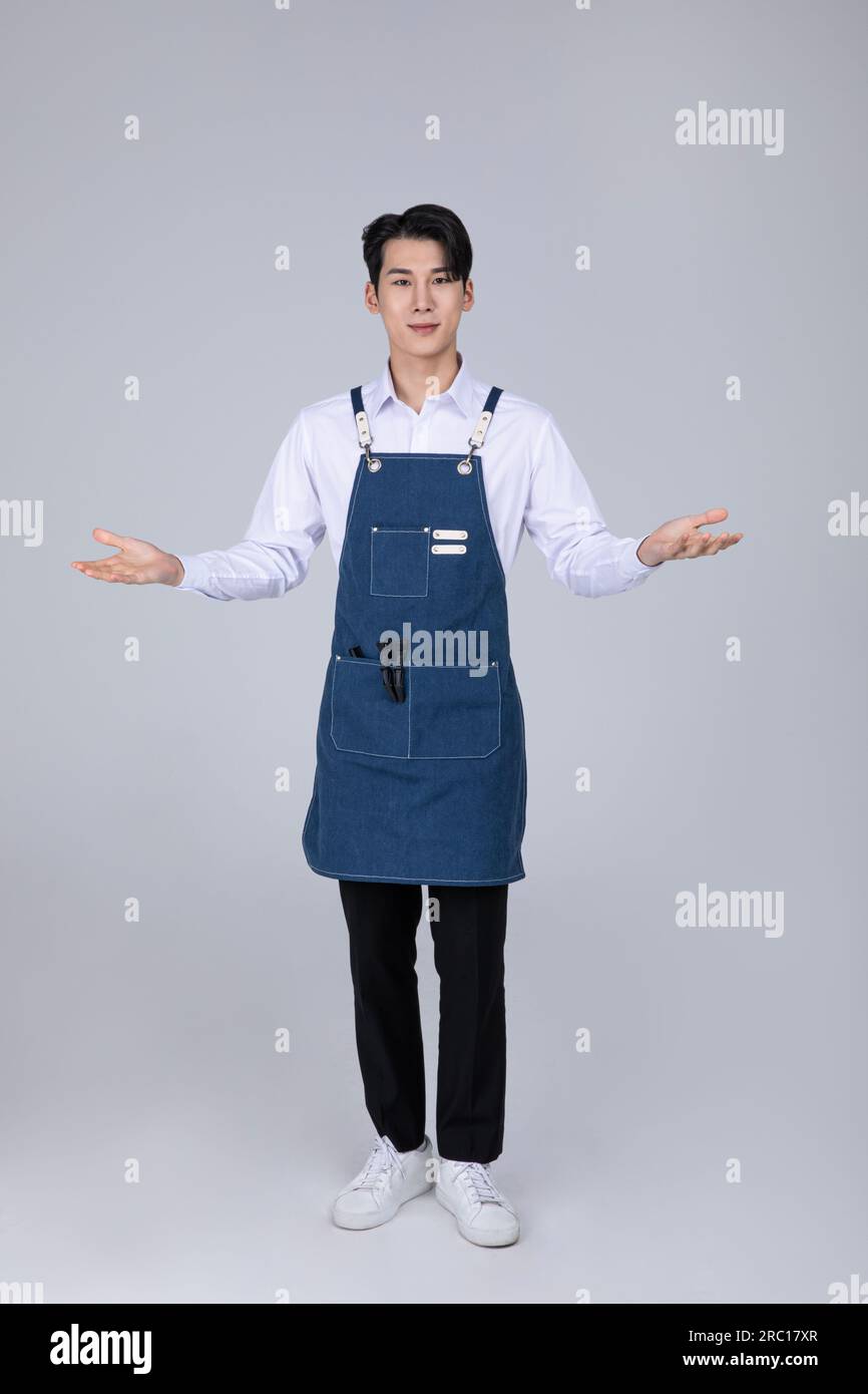 millennials and gen z, korean asian young man with hand guide Stock ...