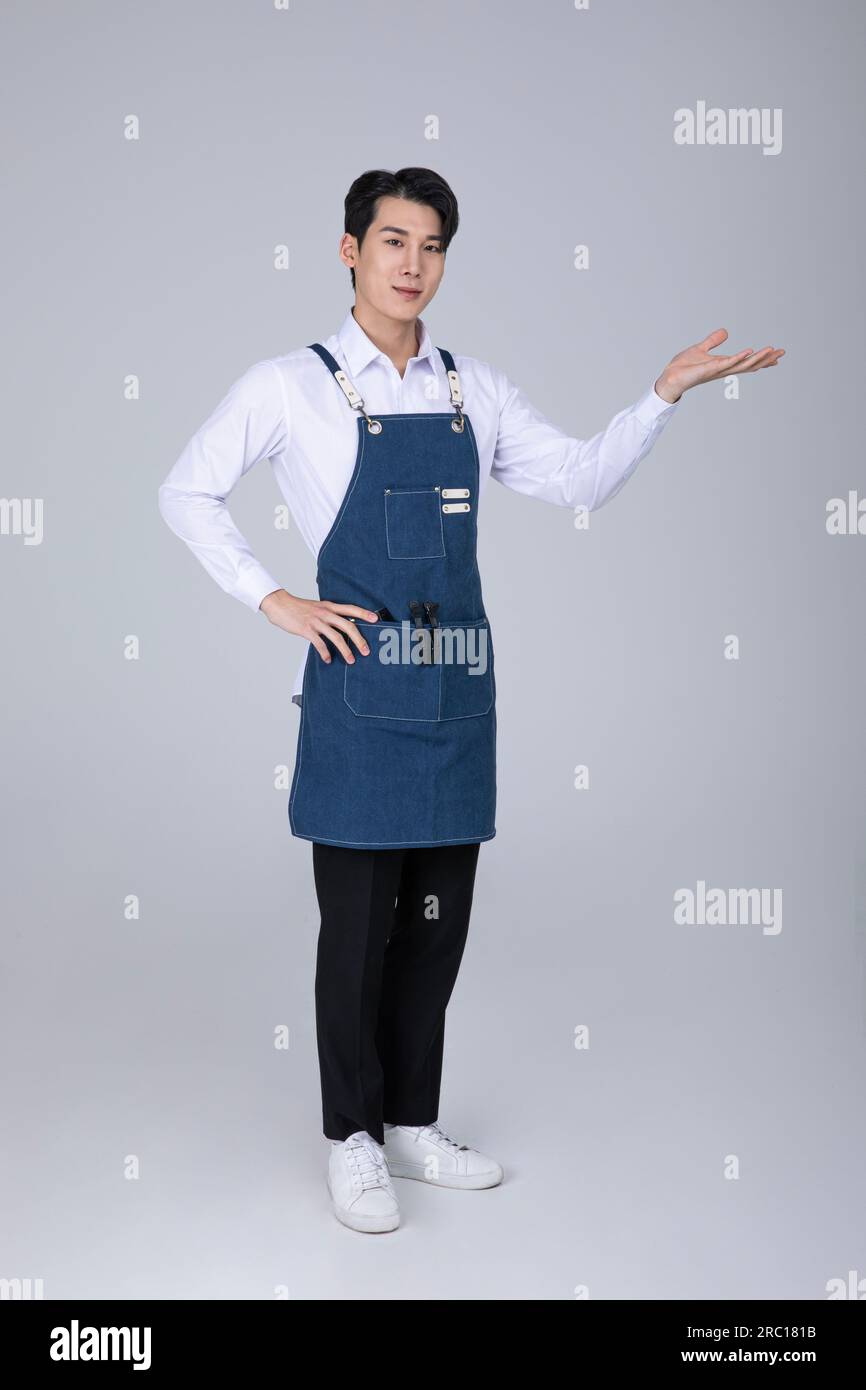 millennials and gen z, korean asian young man with hand guide Stock ...