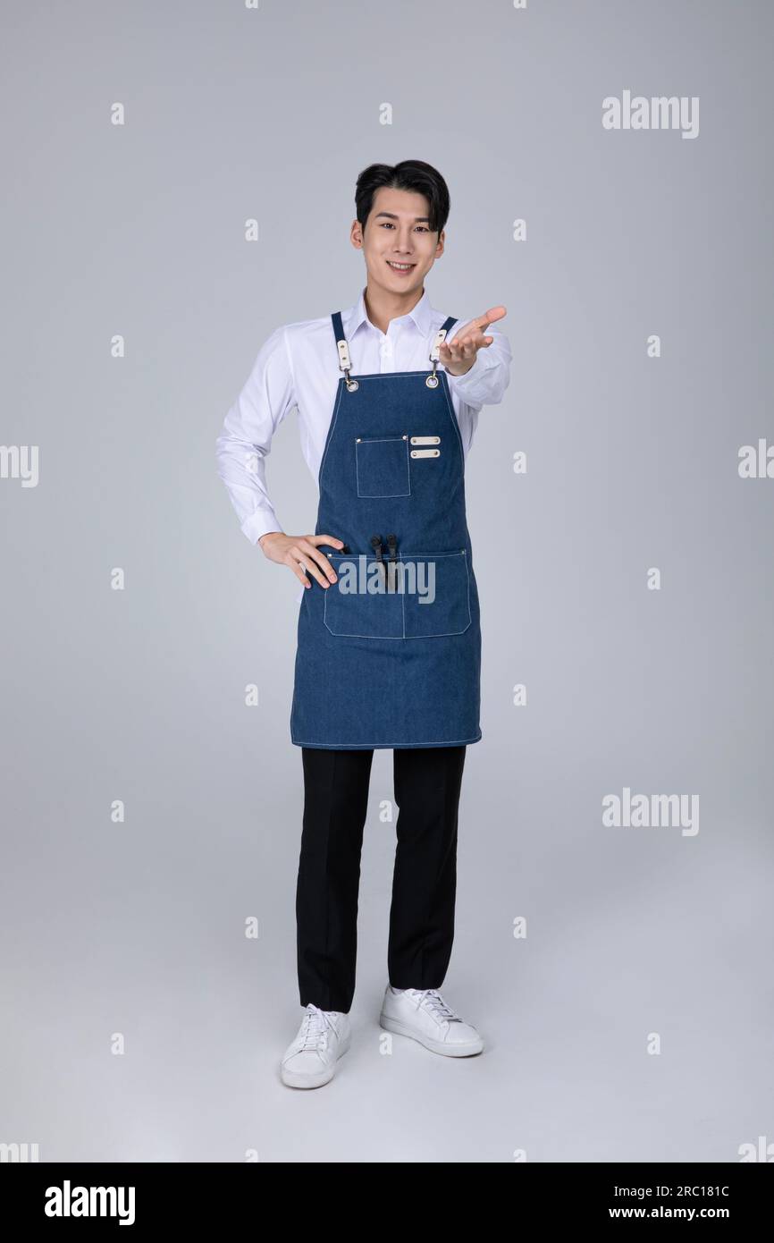 millennials and gen z, korean asian young man with hand guide Stock ...