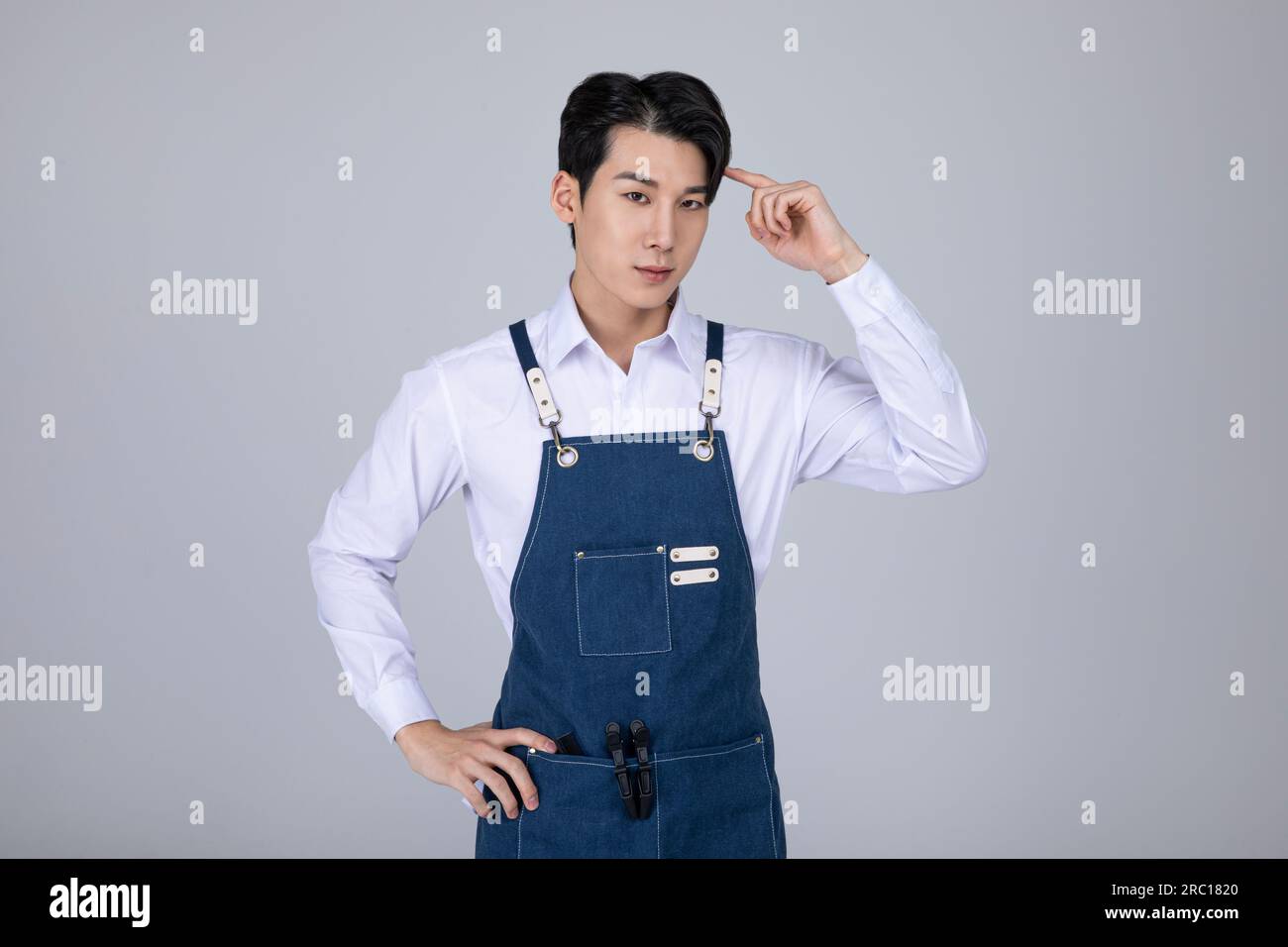 millennials and gen z, korean asian young man standing with hand motion ...