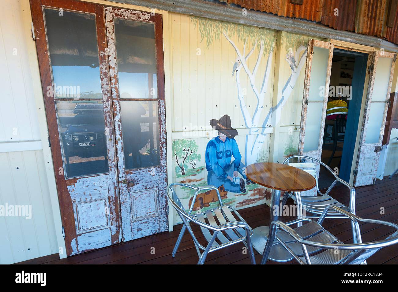 Terrace of the restored historic Quamby Pub, built 1860, near Cloncurry ...