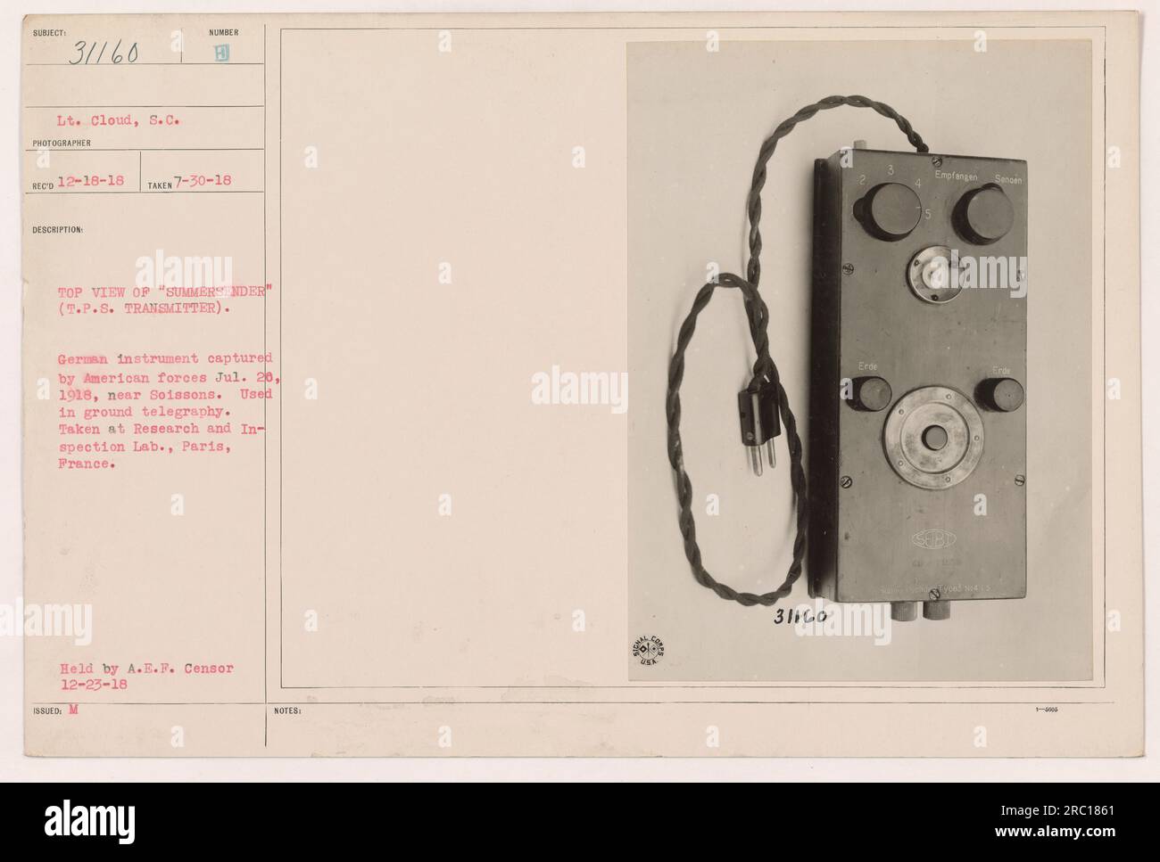 Top view of a "Summersender" (T.P.S. Transmitter), a German instrument ...